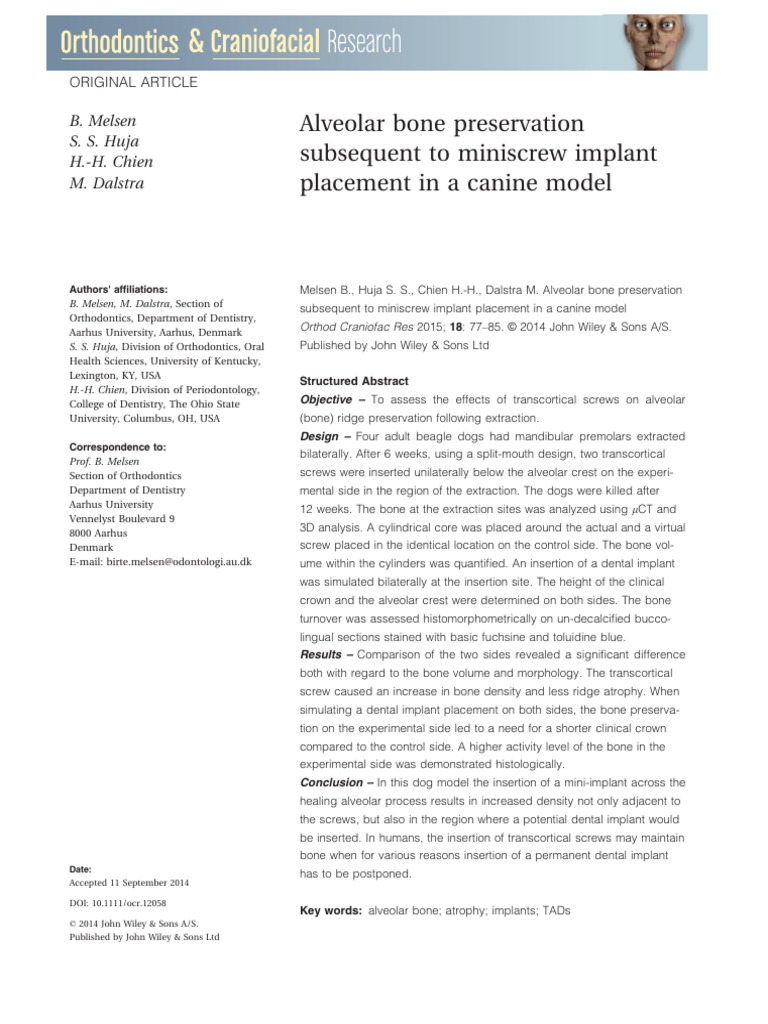 Alveolar Bone Preservation Subsequent To Miniscrew Implant Placement in ...