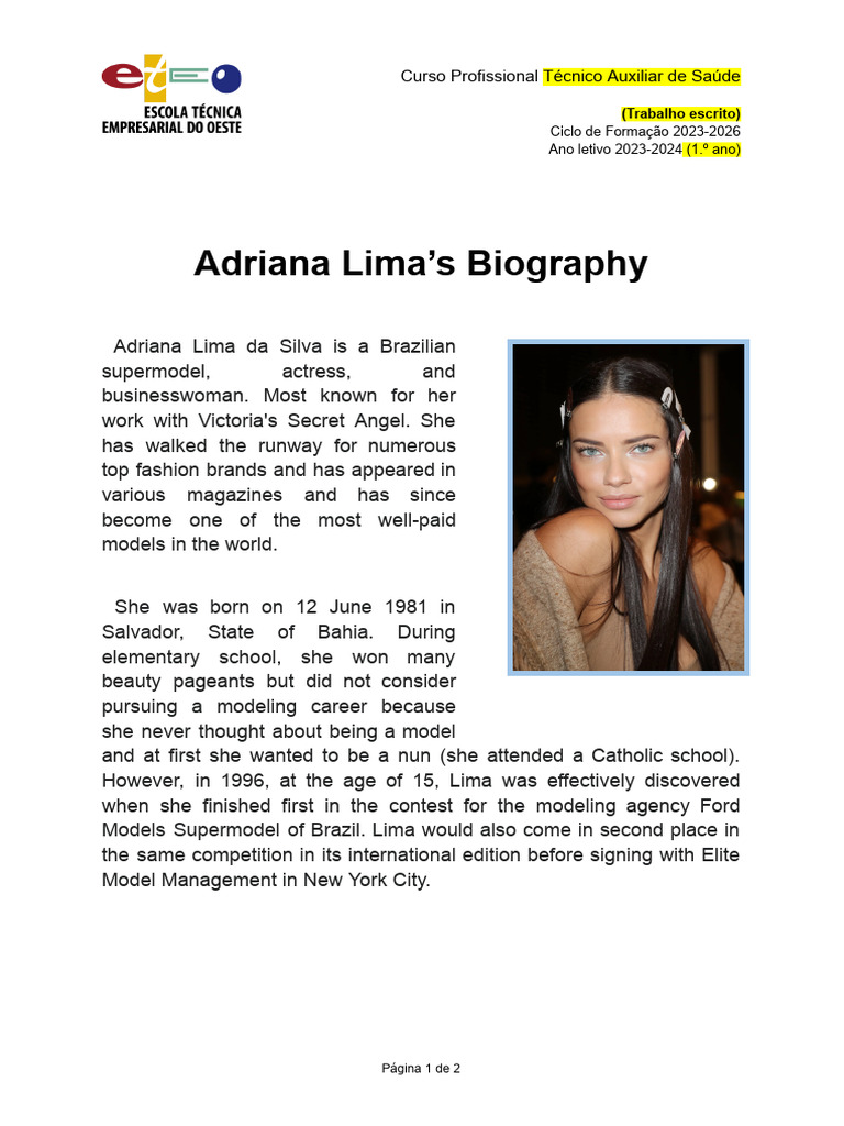 Adriana Lima's Biography | PDF | Public Sphere | Style