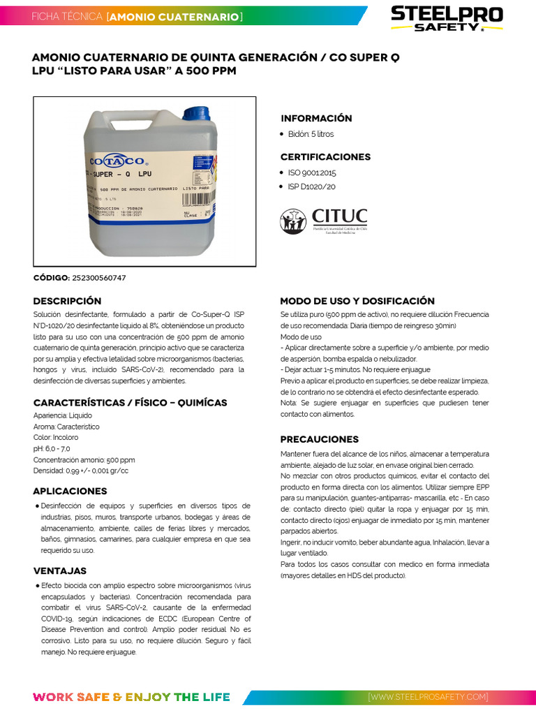 CL - 520344 - Ficha Tecnica Amonio Cuaternario COTACO | PDF | Química