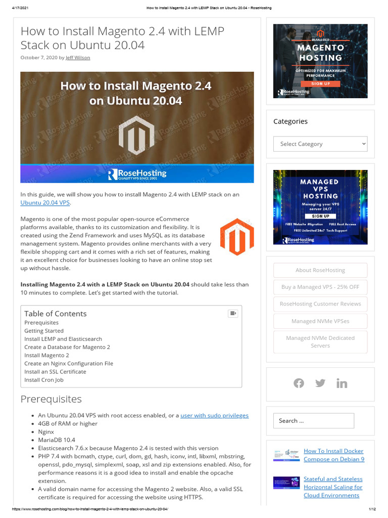 How To Install Magento 2.4 With LEMP Stack On Ubuntu 20.04 - RoseHosting | PDF | Magento | Web ...