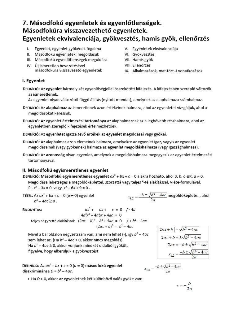 Másodfokú Egyenletek | PDF