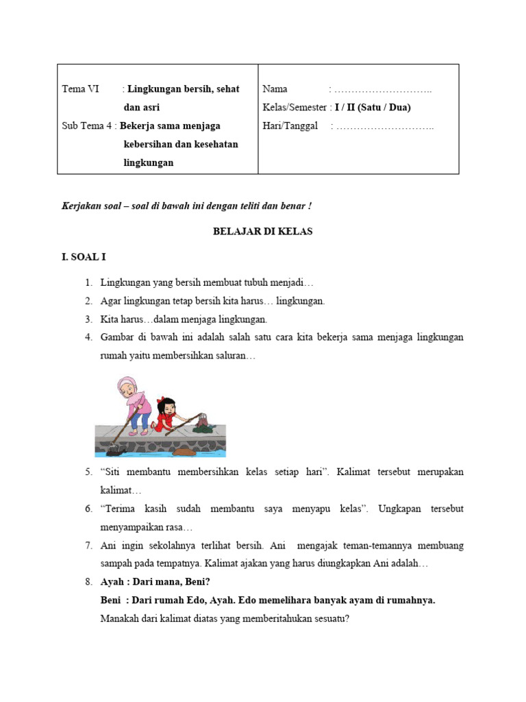 Soal Kelas 1 Tema 6 Subtema 4 | PDF