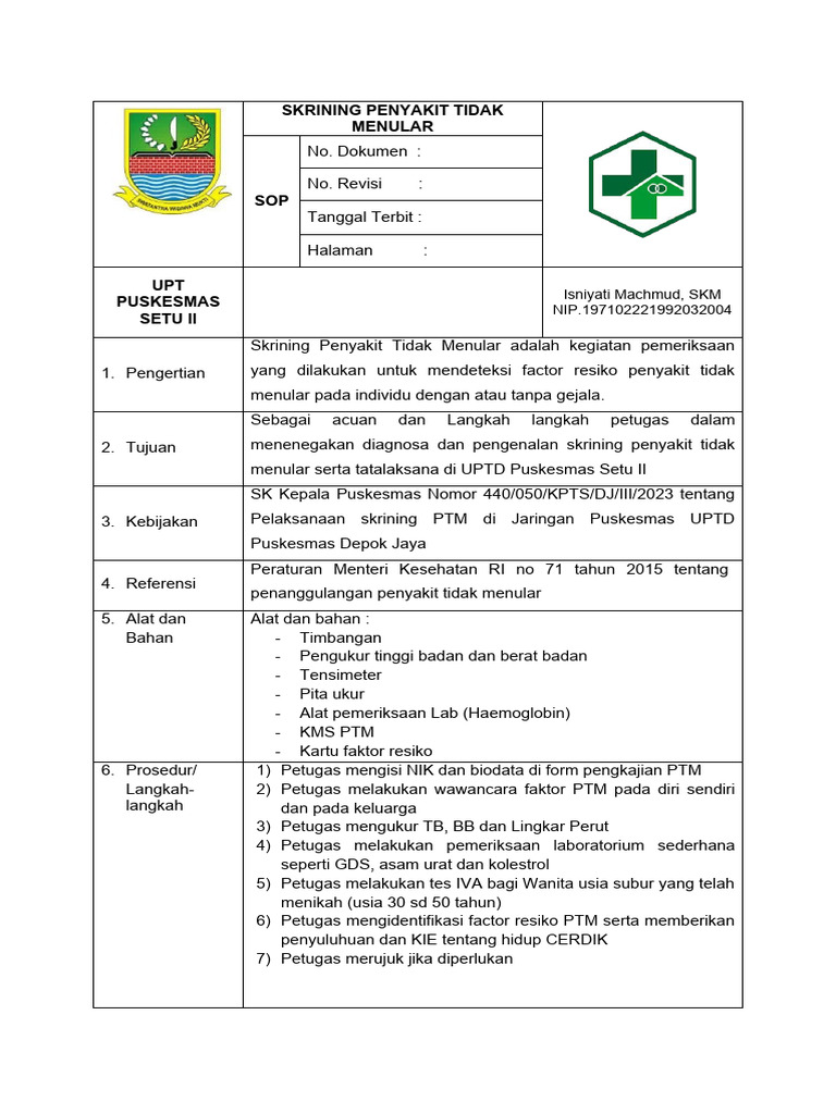 Sop Skrining PTM | PDF