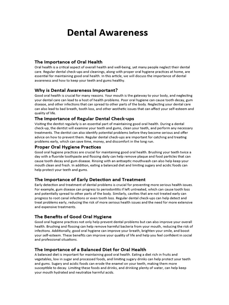 Dental Awareness | Download Free PDF | Oral Hygiene | Medical Specialties