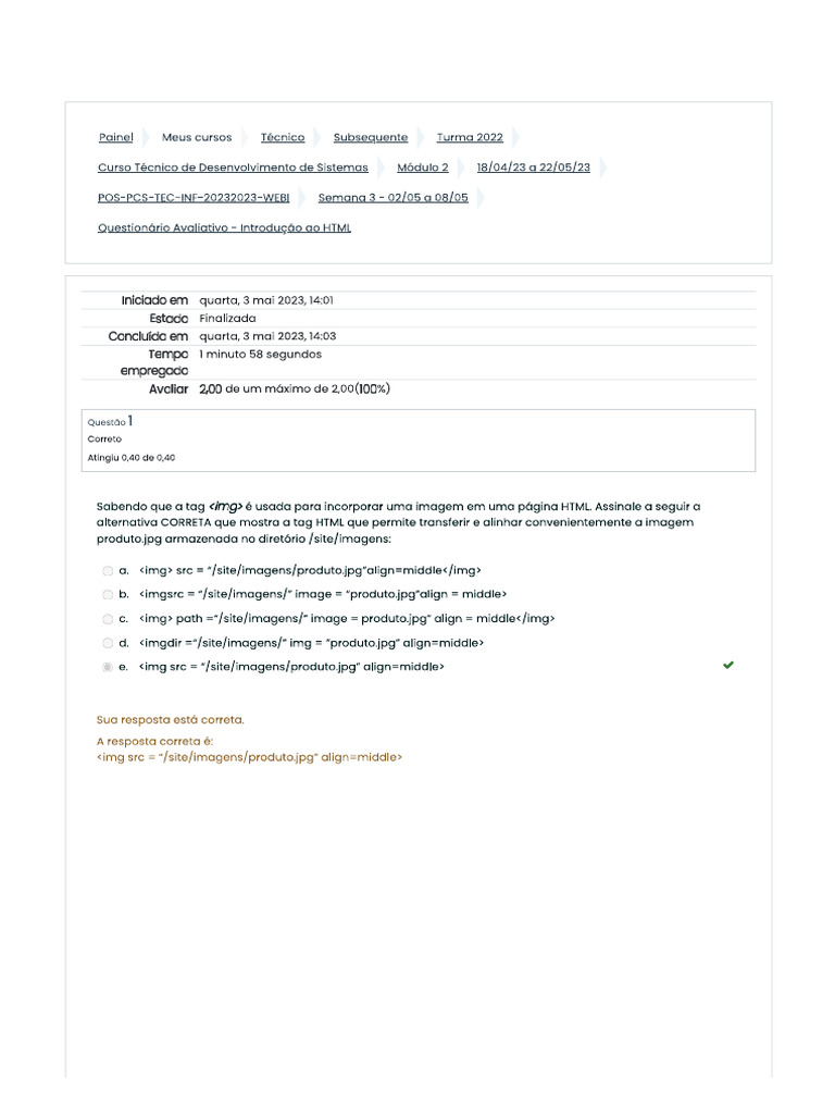 Questionario Avaliativo - Introdução Ao HTML | PDF Questionario Avaliativo - Introdução Ao HTML | PDF