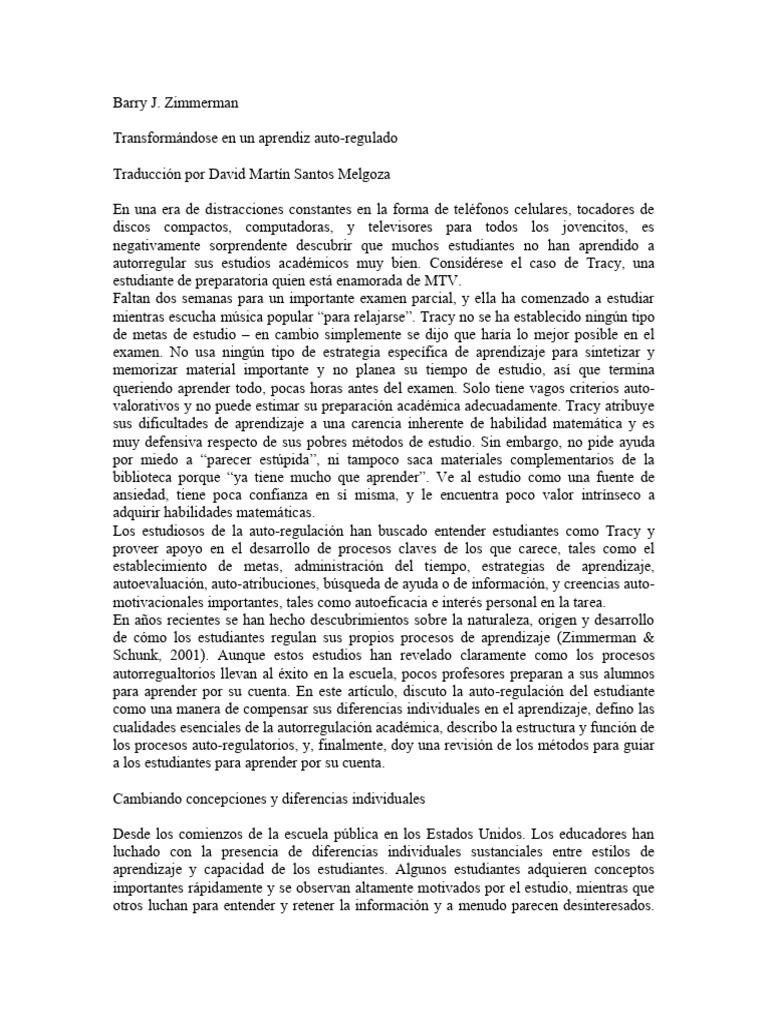 Zimmerman (7sept21) | PDF | Aprendizaje | Autoeficacia
