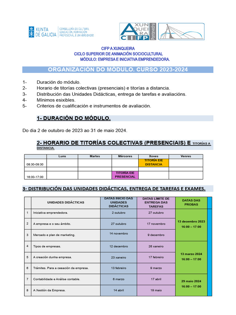 Organización Do Módulo Eie Zs Animsc 2023 2024 | PDF