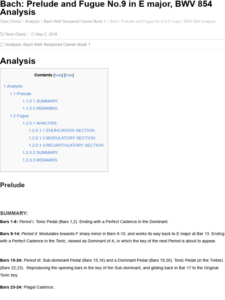Analysis of Bach BWV 854 Prelude | PDF | The Well Tempered Clavier ...