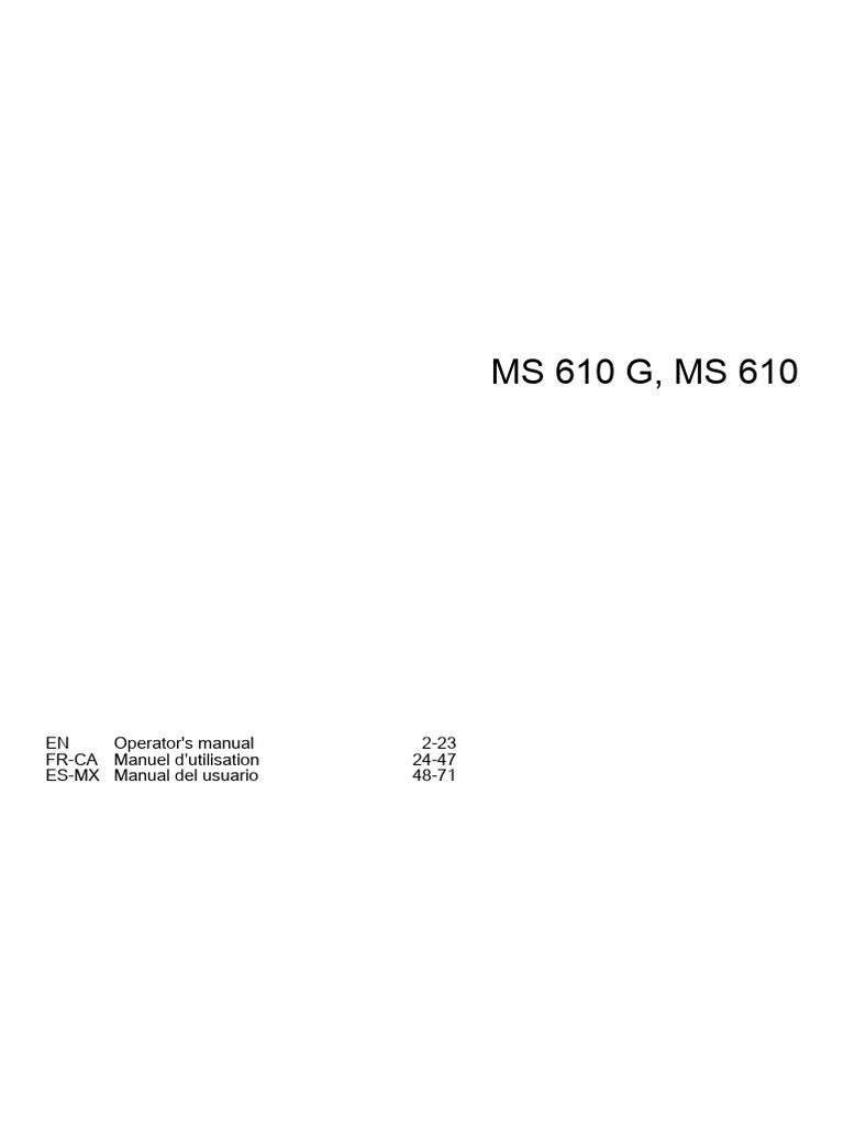 MS 610 Operator's Manual Overview | PDF | Ac Power Plugs And Sockets ...