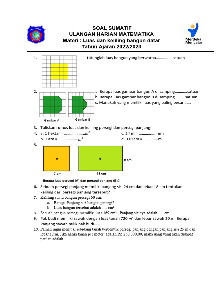 SOAL MTK Luas Bangun Datar | PDF