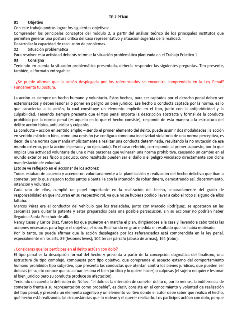 TP 2 Penal y Privado | PDF | Intención (Derecho Penal) | Derecho penal