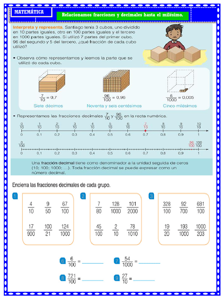 FICHA MAT. Relacionamos Fracciones y Decimales Hasta El Milésimo | PDF