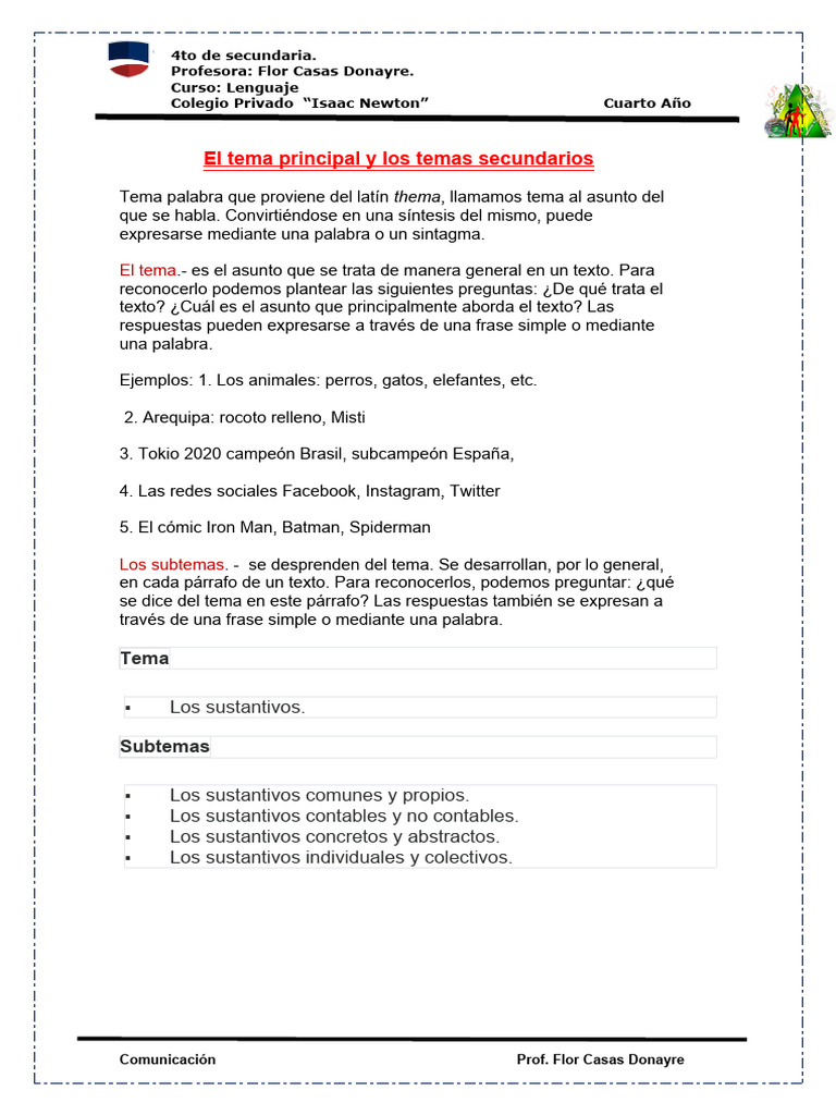 Ejemplos de temas y subtemas para secundaria | PDF | Oxígeno ...