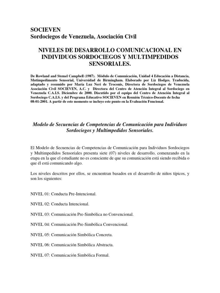 Níveles de Desarrollo Comunicacional en Individuos Sordocieg | PDF ...