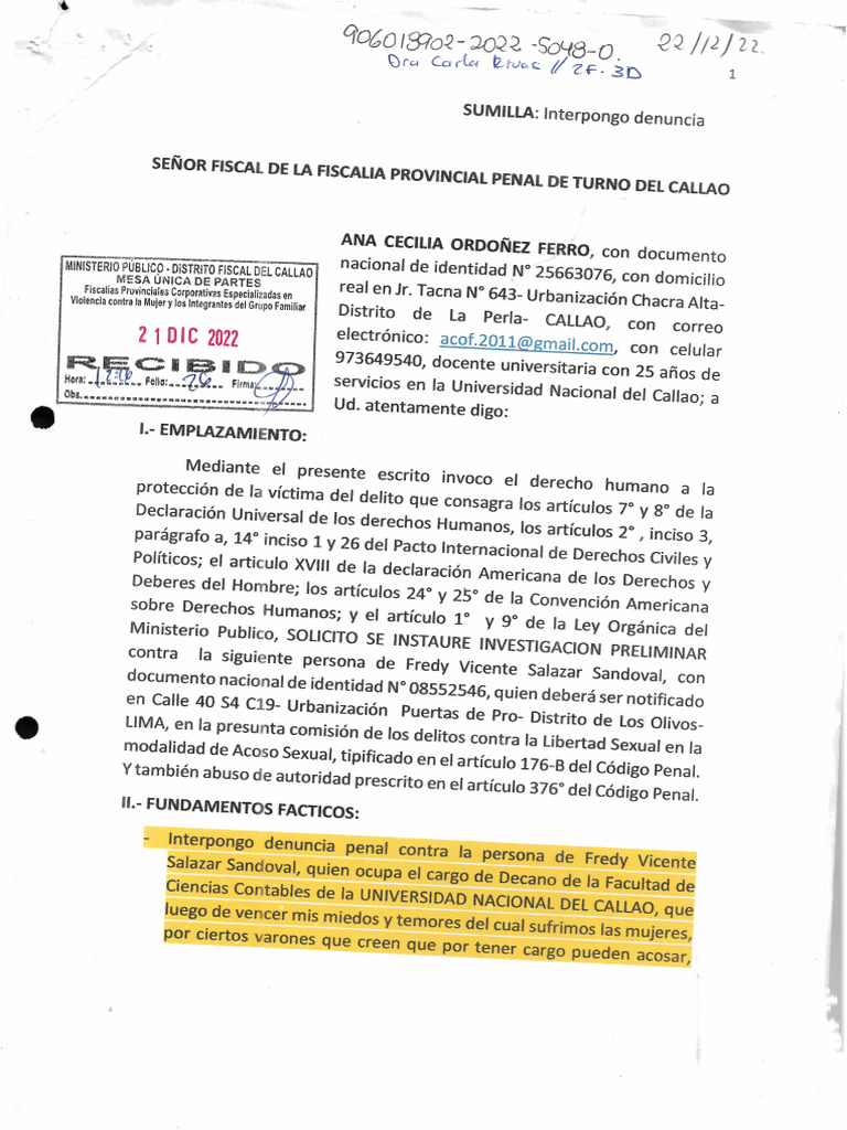 Denuncia Penal Acoso 21 Dic 2022 FVSS | PDF