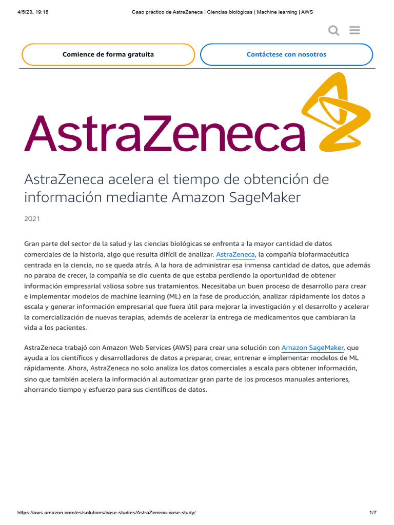 Caso 1 Práctico de AstraZeneca - Ciencias Biológicas - Machine Learning - AWS | PDF | Astra ...
