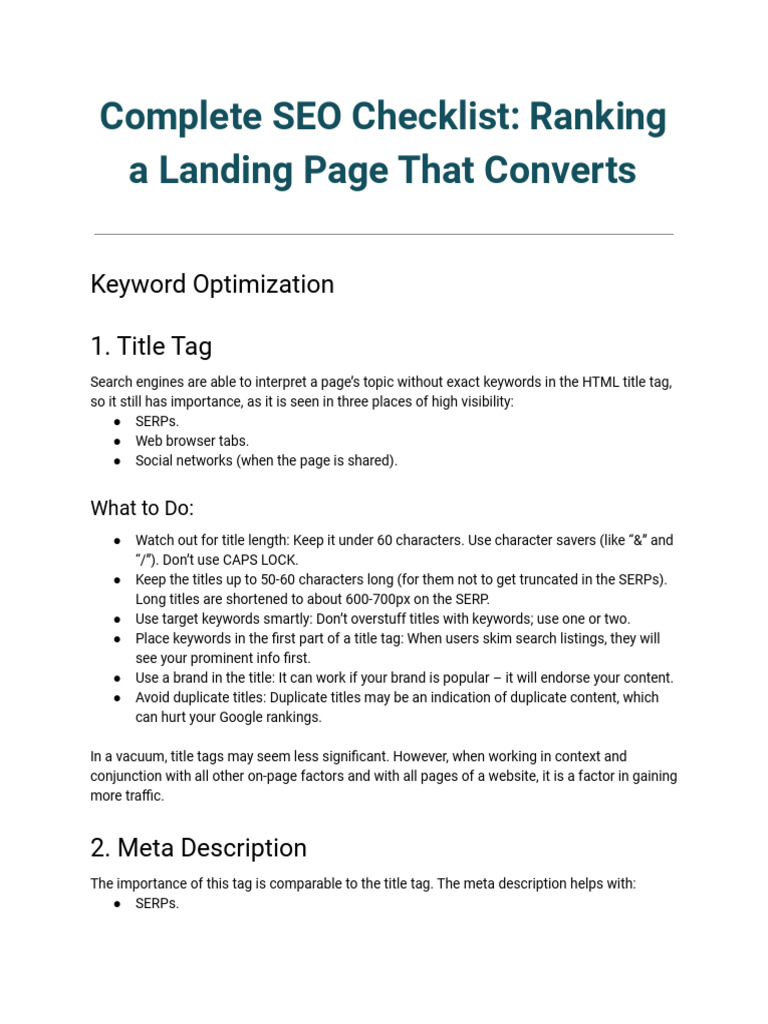 Complete SEO Checklist | PDF | Search Engine Optimization | Tag (Metadata)