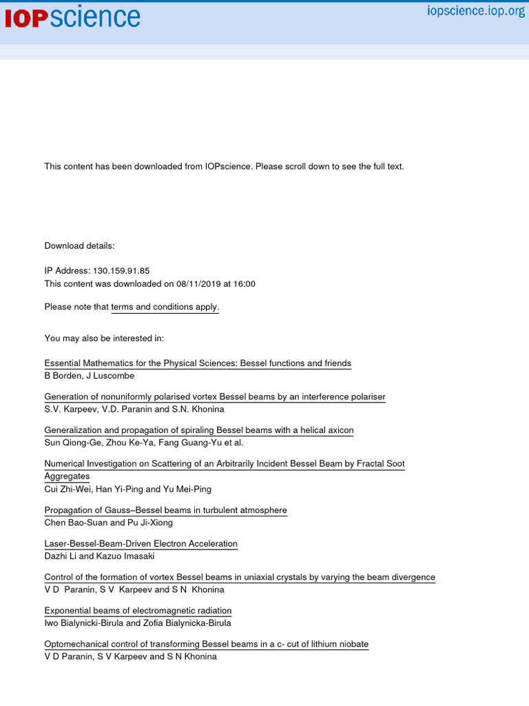 Bessel Beams Self Healing And Diffraction Free Propagation Pdf