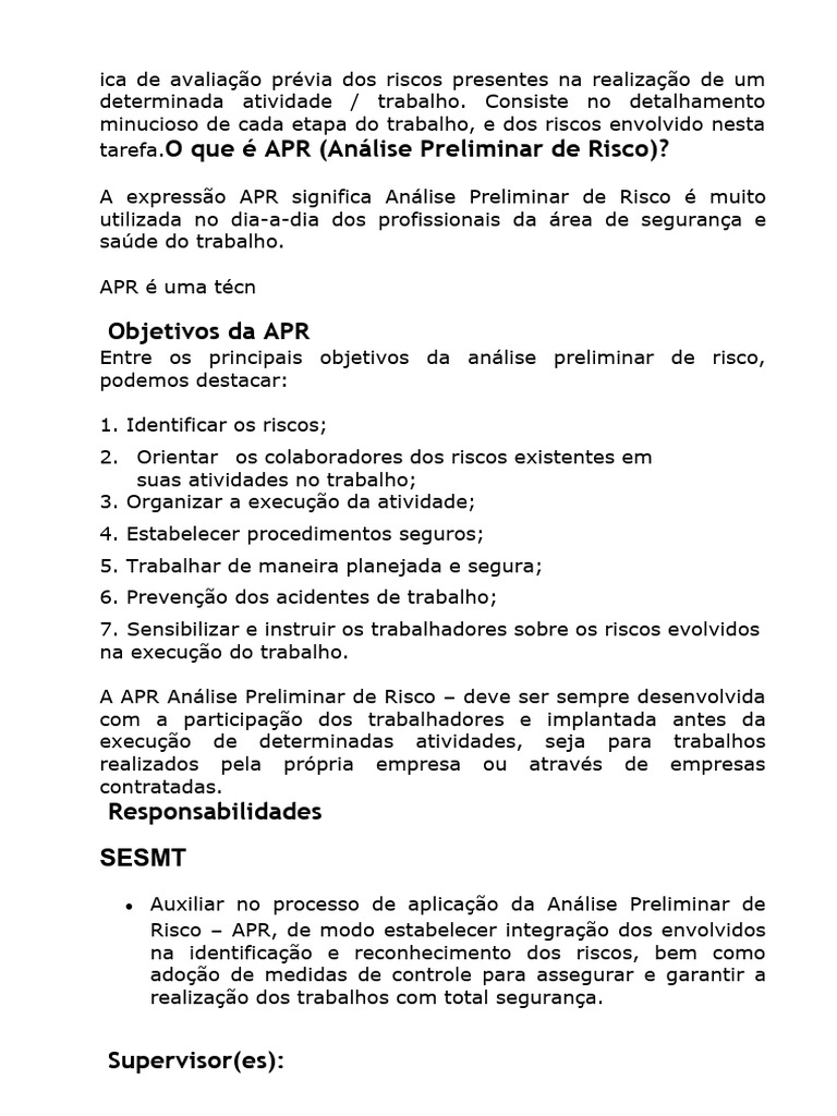 Modelo de APR Com Passo A Passo | PDF