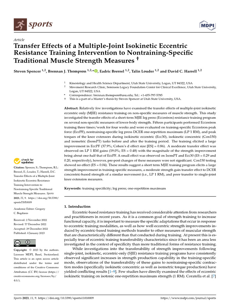 2023 - Transfer Effects of A Multiple-Joint Isokinetic Eccentric | PDF ...