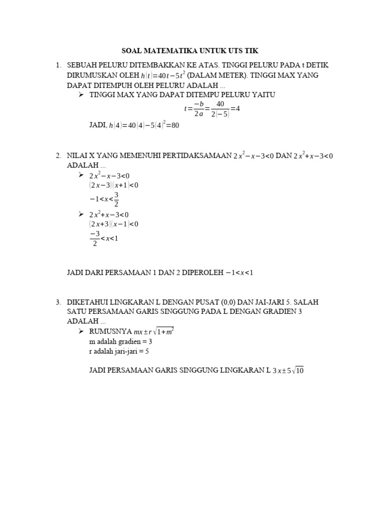 Soal Matematika Untuk Uts Tik | PDF | Metode & Bahan Ajar