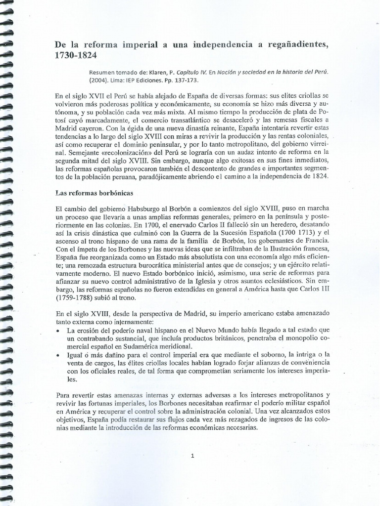 De La Reforma Imperial A Una Independencia A Regañadiente 1730 - 1 | PDF