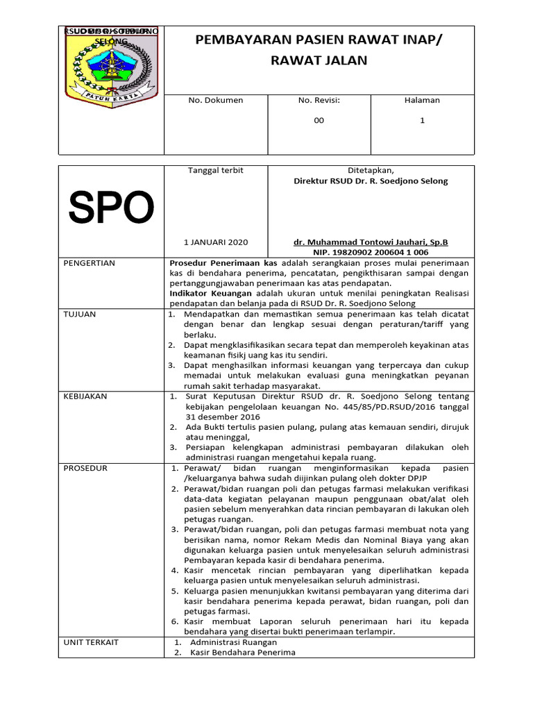 SPO RAWAT iNAP DAN RAWAT JALAN 2020 | PDF | Pengelolaan Keuangan & Uang ...