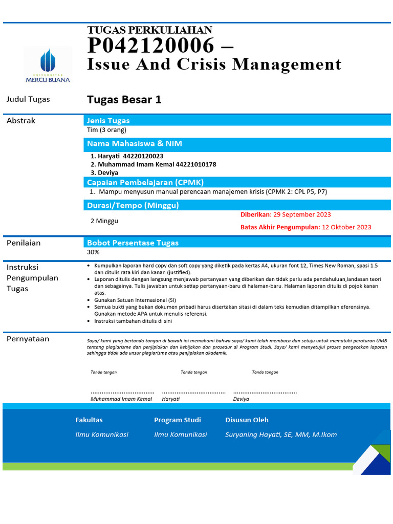 Issue and Crisis Management: Tugas Besar 1 | PDF