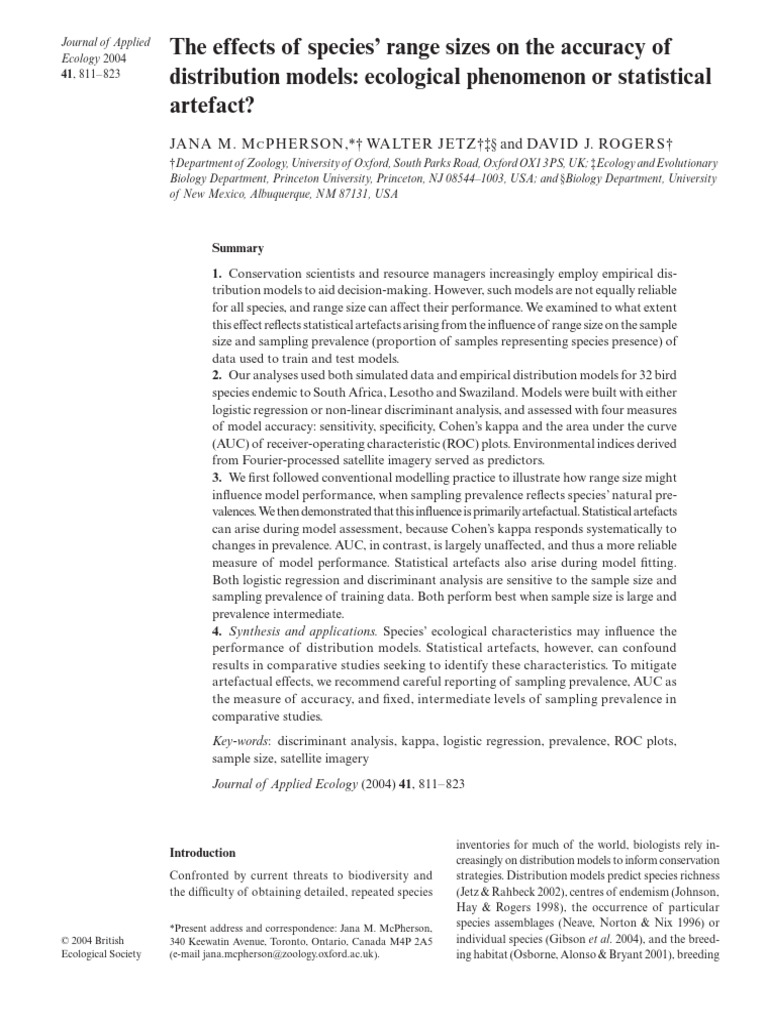 The Effects of Species Range Sizes On The Accuracy of Distribution ... The Effects of Species Range Sizes On The Accuracy of Distribution ...