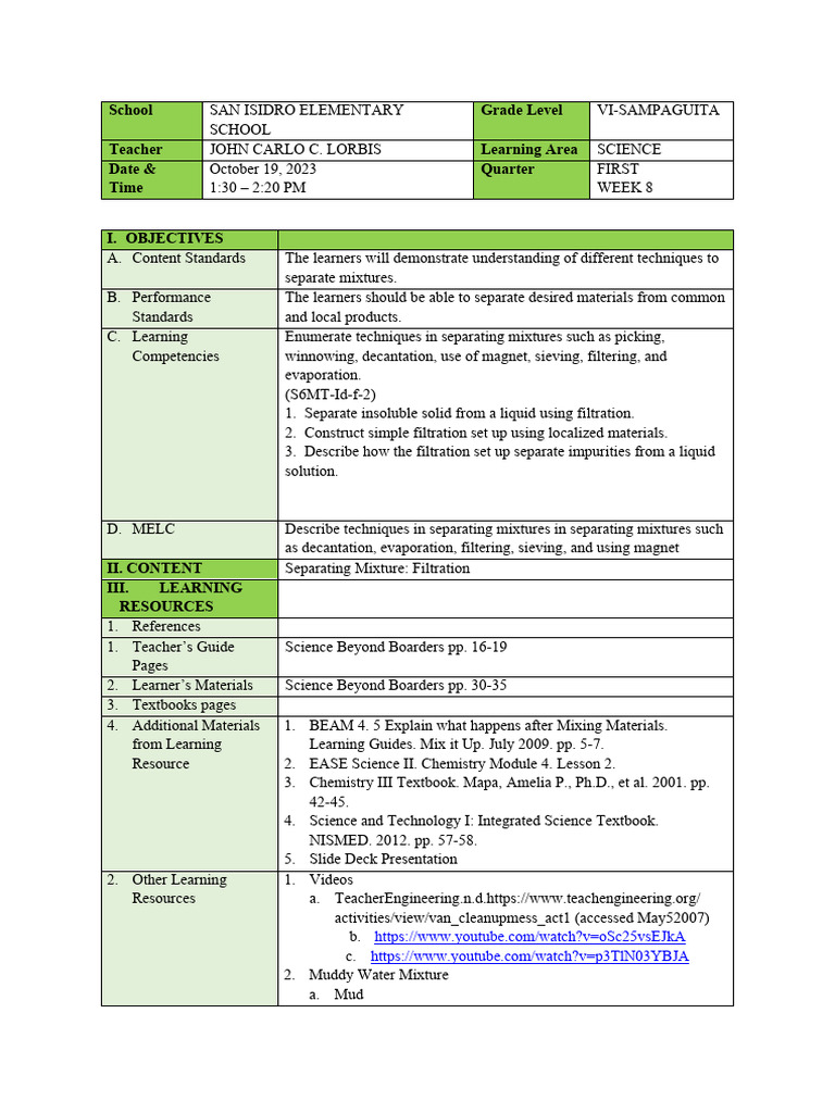 Cot 1 | PDF | Filtration | Physical Sciences
