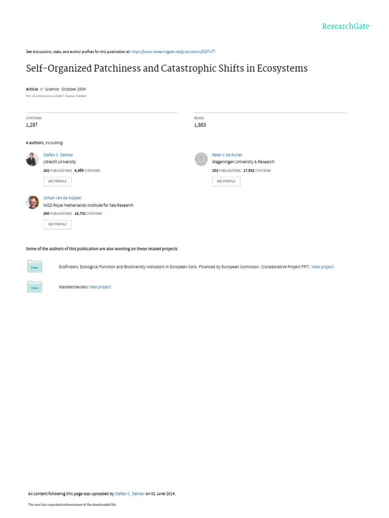 Self-Organized Patchiness and Catastrophic Shifts in Ecosystems | PDF ...