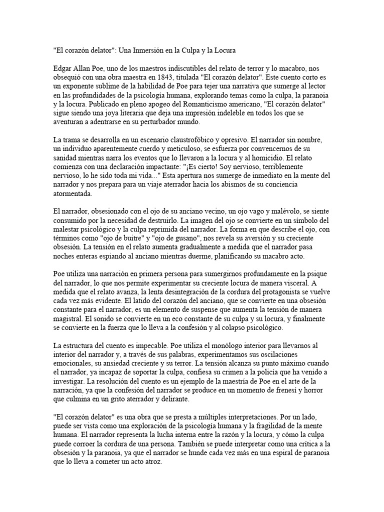 El Corazón Delator | PDF | Edgar Allan Poe | Cuentos