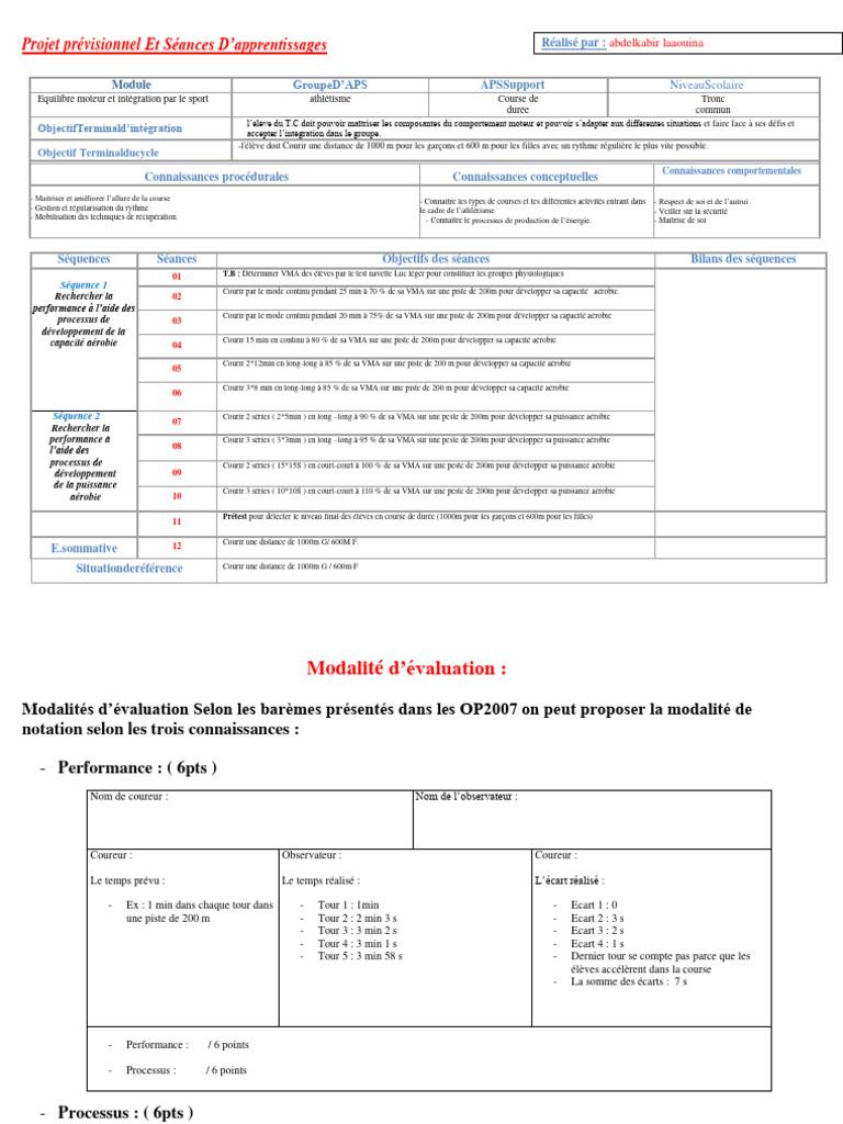 Séances de Course en Durée au Collège | PDF