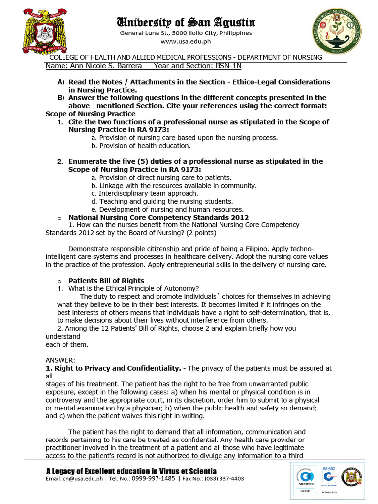 Ethico Legal Considerations In Nursing Practice Pdf Nursing 5079