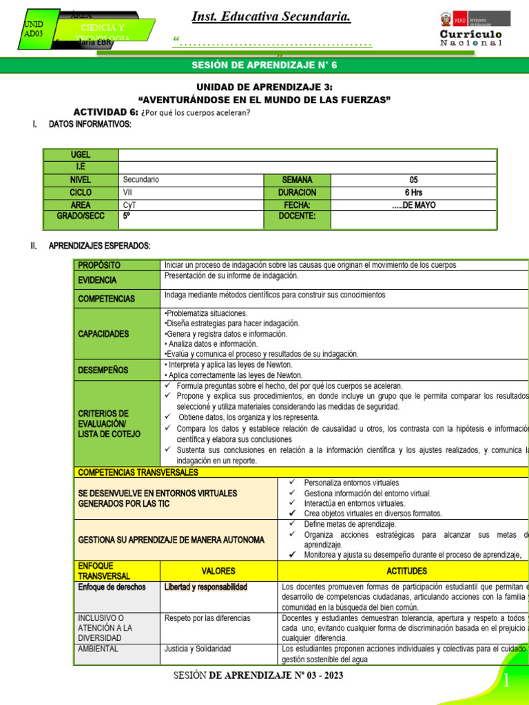E-5º SES ACT 6-CYT-UND 3 | PDF | Aprendizaje | Maestros
