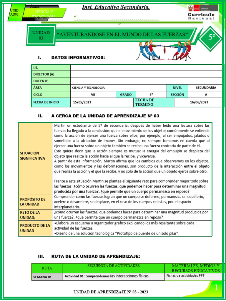 5º UNIDAD 1 Cyt 5to | PDF | Fuerza | Aprendizaje