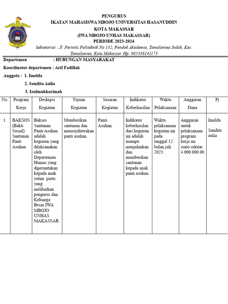 Draft Proker Pengurus 2023-2024 | PDF