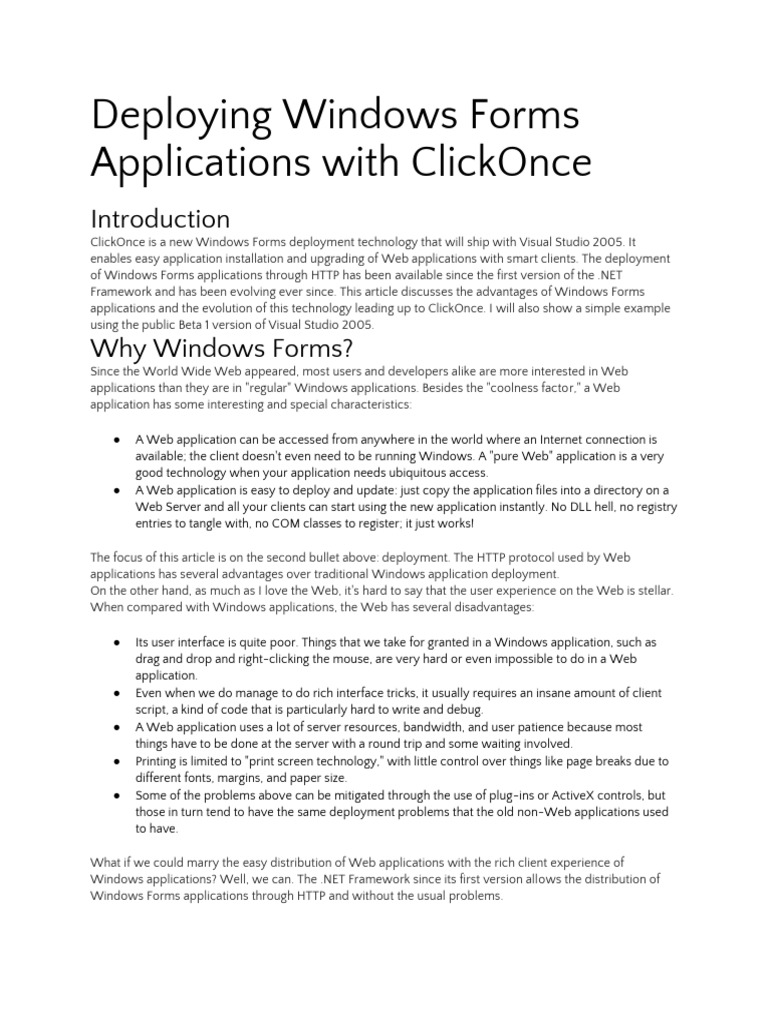 Deploying Windows Forms Applications With Clickonce Pdf World Wide Web Internet And Web