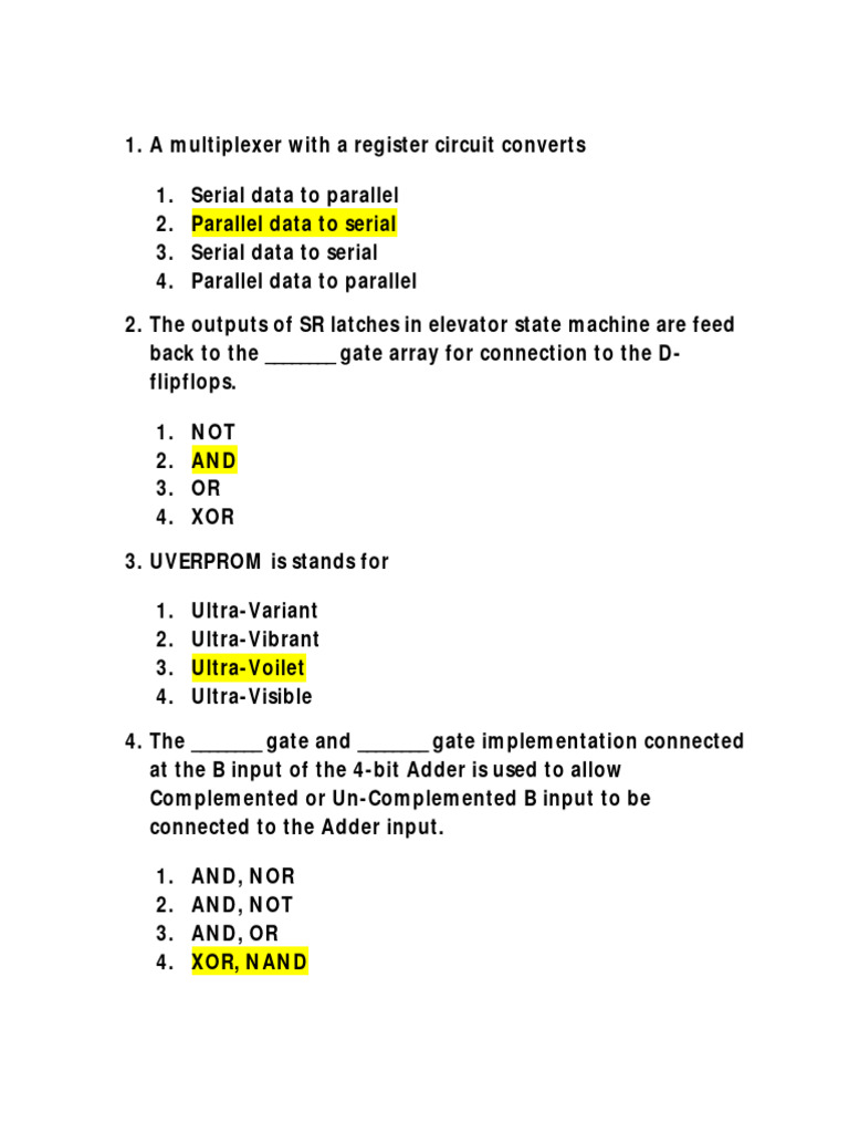 cs302 Quiz | PDF | Computer Memory | Logic Gate