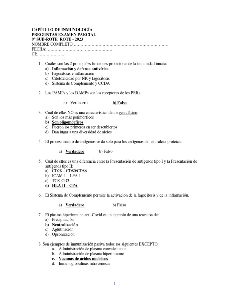 EXAMEN DE 9° SUBROTE.INMUNO.2023.UMSA | PDF | Alergia | Asma