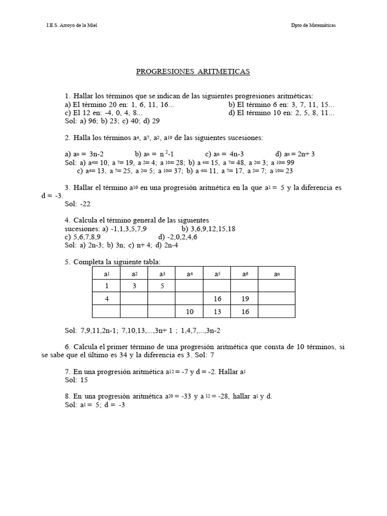 PROGRESIONES ARITMETICAS | PDF | Matemáticas | Aritmética