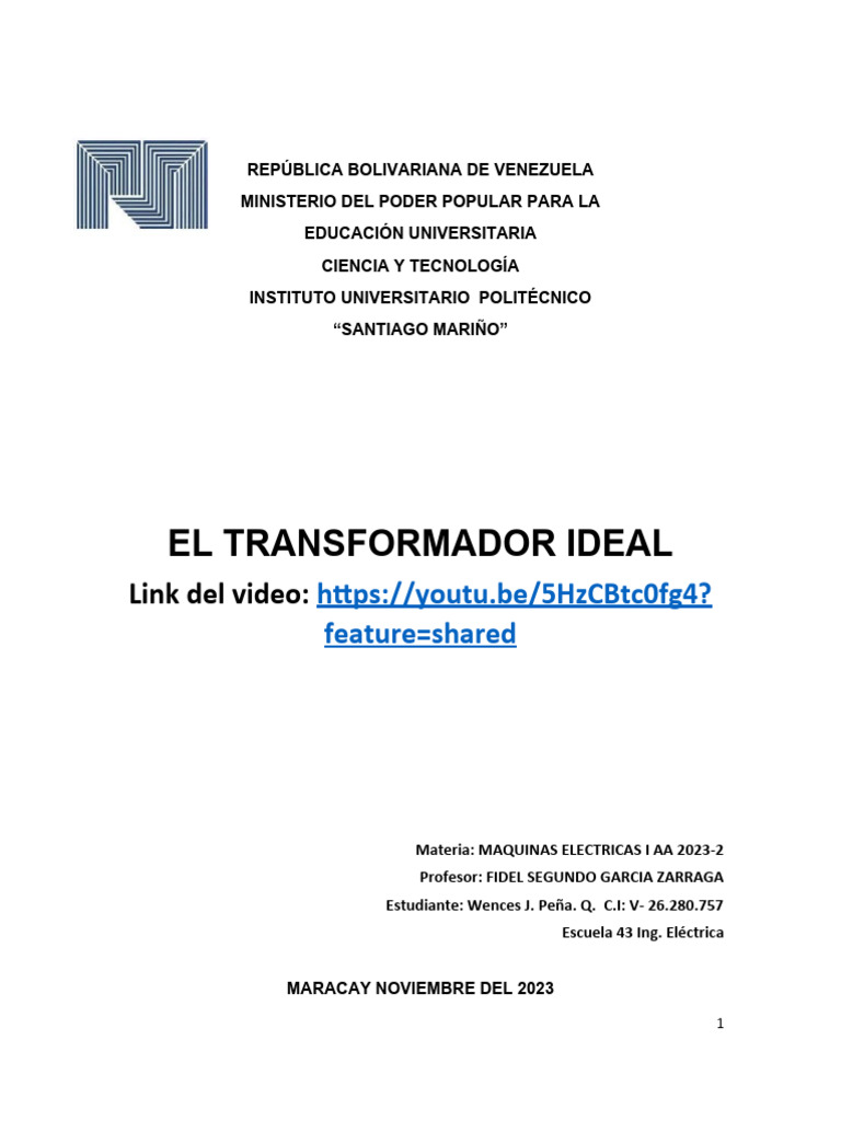 El Transformador Ideal | PDF | Transformador | Ingenieria Eléctrica