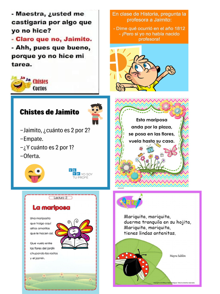 Tarjetas de chistes y rimas para niños | PDF