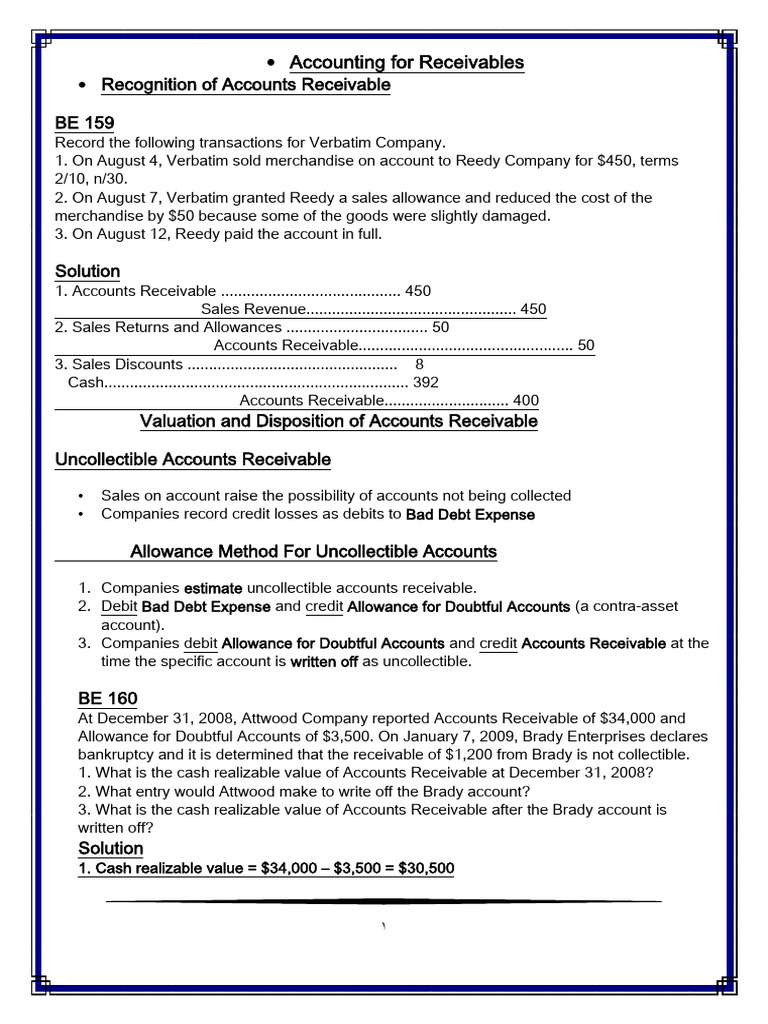 Chapter 9.docpart 1 Final | PDF | Bad Debt | Debits And Credits