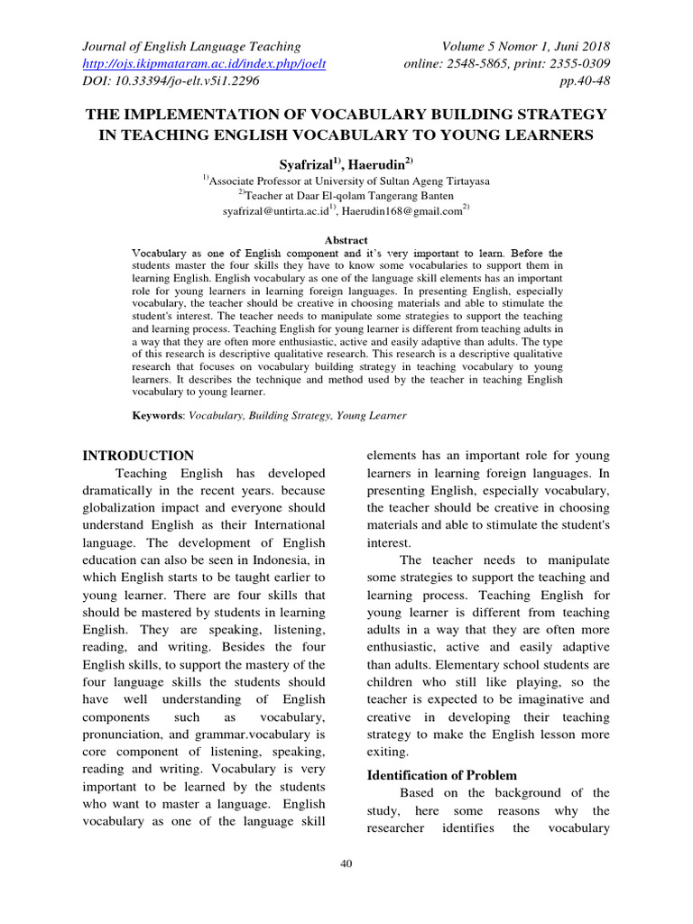 Vocabulary Strategies for Young Learners | PDF | Vocabulary | Teachers