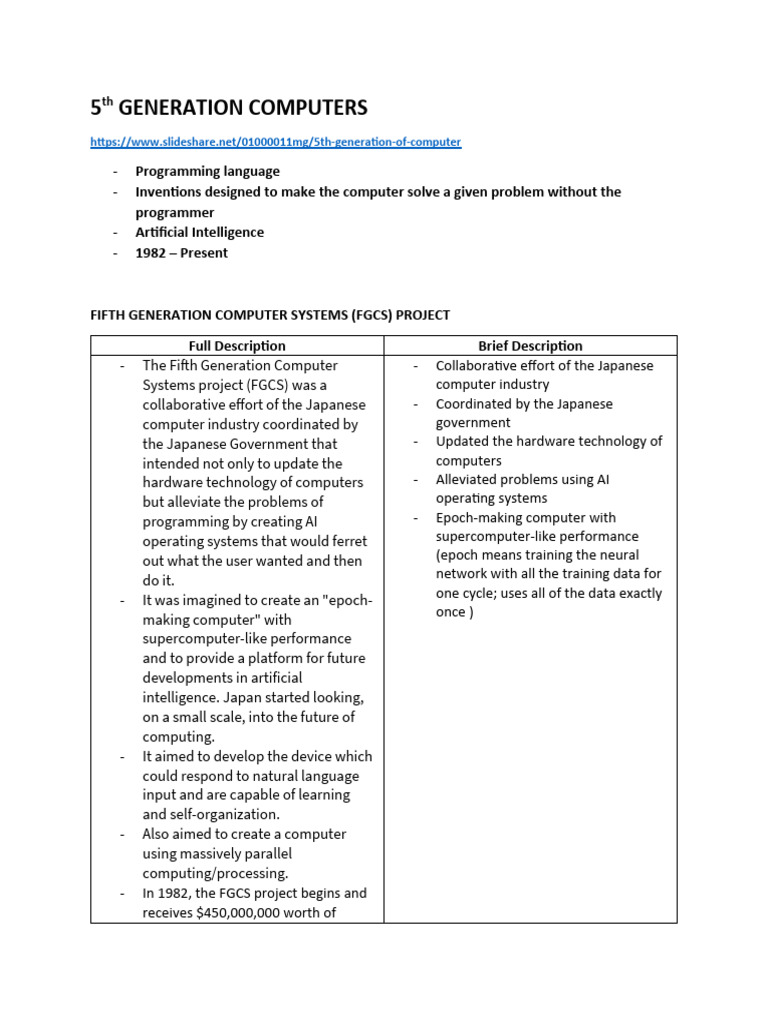 InfoPile 5th GENERATION COMPUTERS | PDF | Artificial Intelligence ...