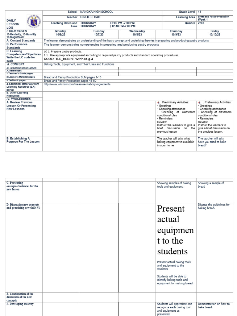 DLL-2023-2024 BPP | PDF | Learning | Teachers