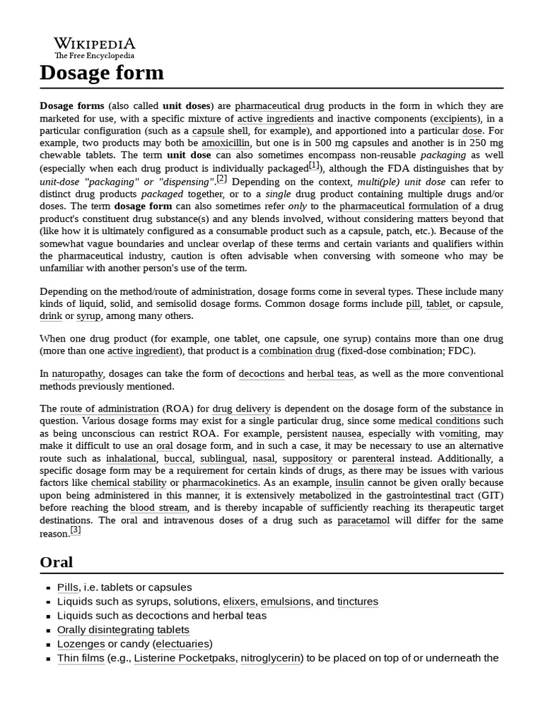 Dosage Form | Download Free PDF | Health Sciences | Chemical Substances