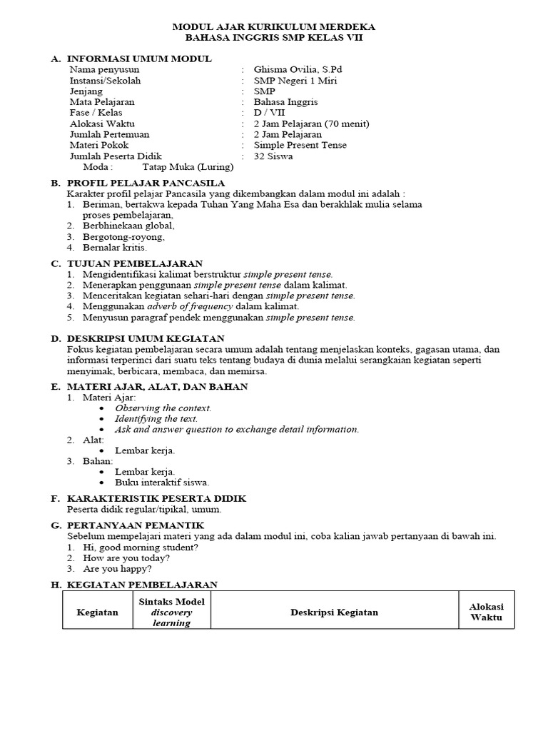 Modul Ajar SMP Kelas 7 | PDF