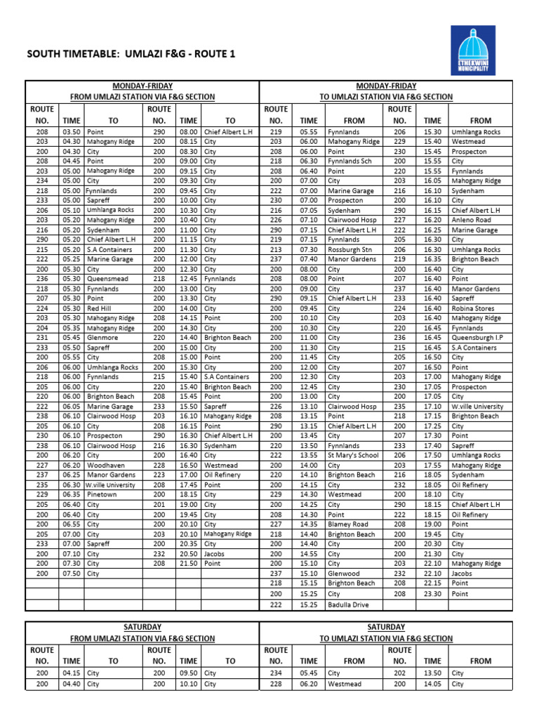 Umlazi FG Route 1 | PDF